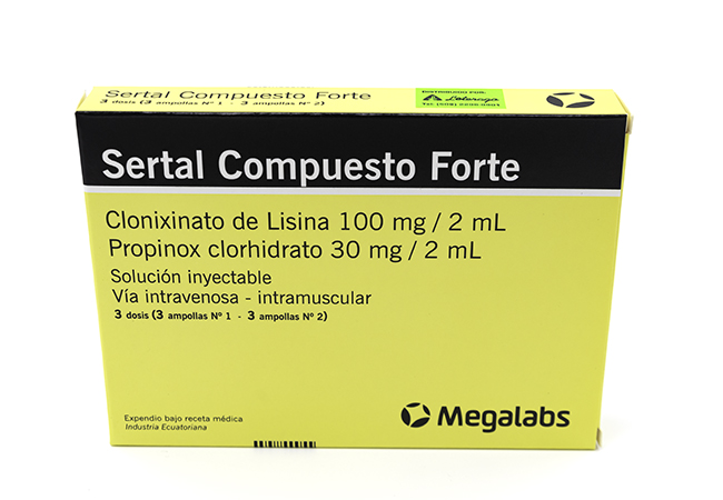 SERTAL COMPUESTO FORTE 100MG/30MG/2ML 3 DOSIS SOLUCION INYECTABLE IM/IV ...